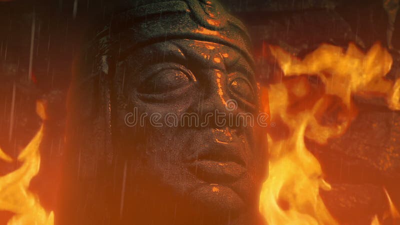 Statue in Fire and Rain Generic Tribal Figure Stock Footage - Video of ...