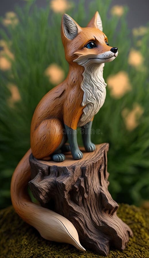 A Statue of a Fox Sitting on Top of a Tree Stump. Generative Ai Stock ...