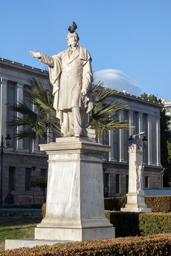 Statue In Front Of The University Of Athens, Greece Stock Image - Image ...