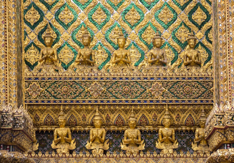Golden God (Deva) on the Red Wall Thai Art Stock Photo - Image of ...