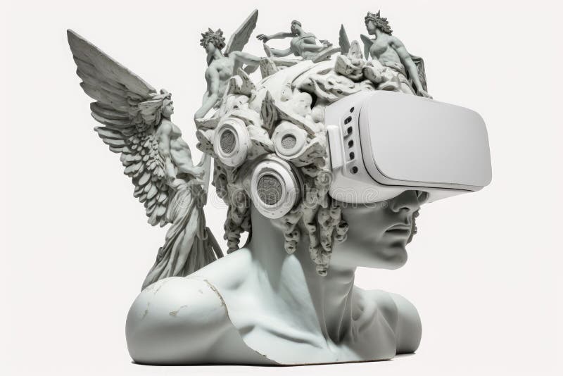 Statue of a Greek God Wearing Virtual Reality Glasses. Generative Ai ...