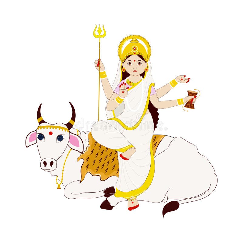 Statue of Indian Goddess Shailputri on White Stock Illustration ...