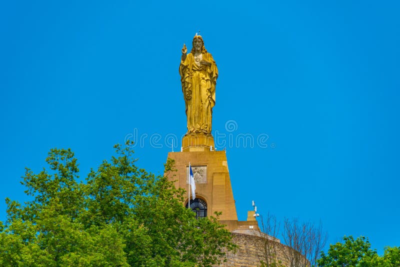 Statue of Jesus Christ Overlooking San Sebastian in Spain Stock Image ...