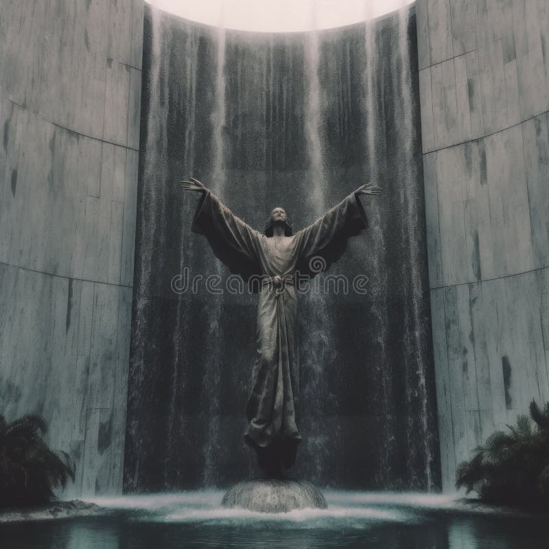 A Statue of Jesus Standing in Front of a Waterfall. Generative AI Image ...