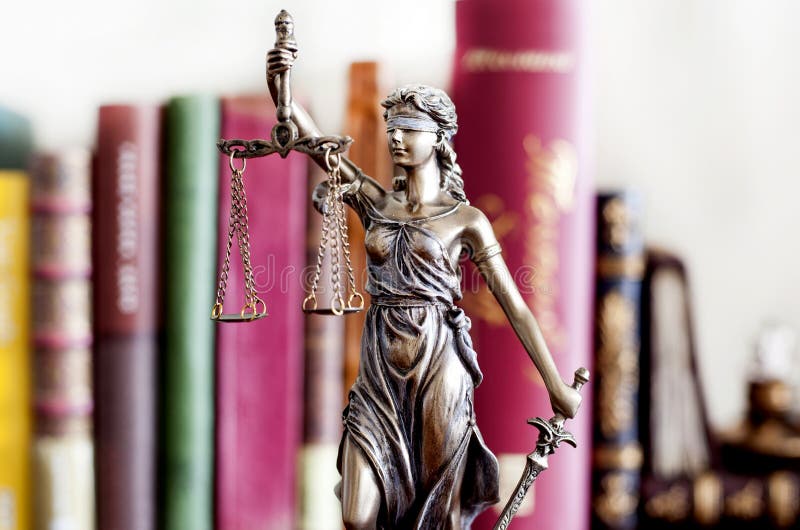 Statue of Justice and Books Stock Image - Image of courtroom, judgement ...
