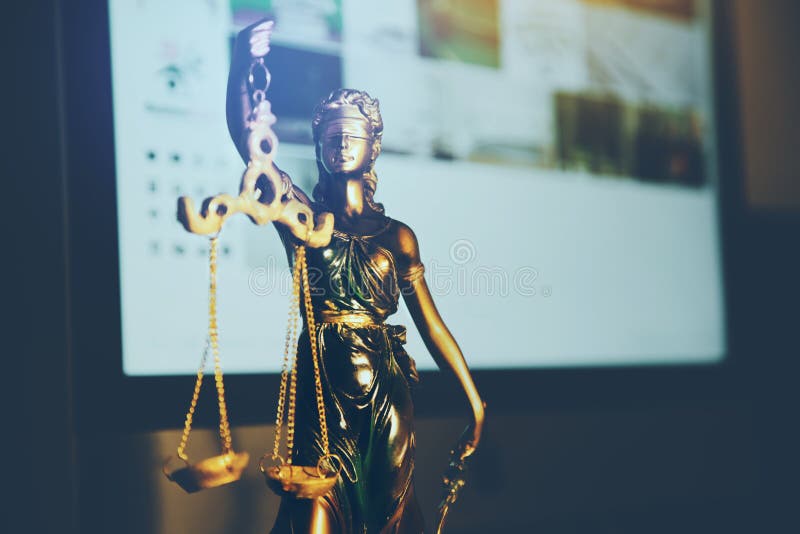 Statue of Justice and Computer Stock Photo - Image of balance ...