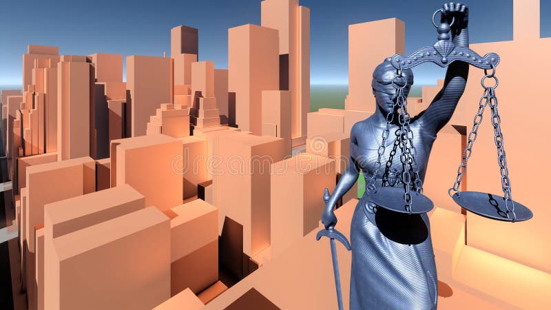 Statue of Justice, Crime in City Concept, Temida - Themis 3d Rendering ...