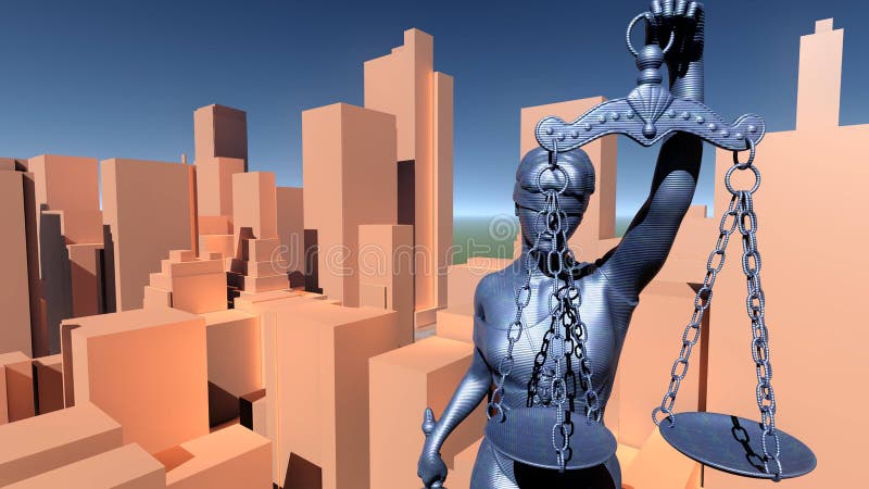 Statue of Justice, Crime in City Concept, Temida - Themis 3d Rendering ...