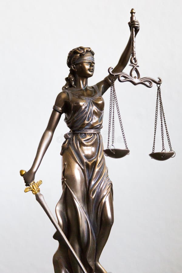 Justitia Statue with Blindfold, Sword and Balance Stock Image - Image ...