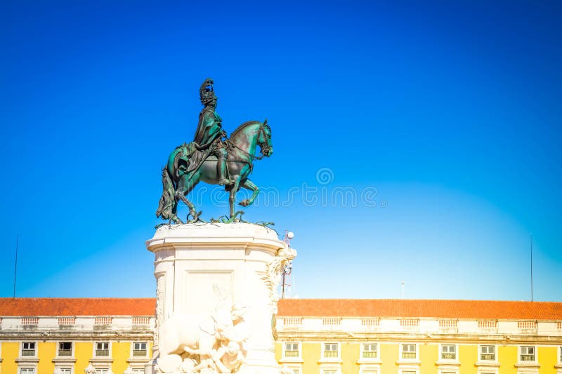 Statue of King Jose on the Commerce Square in Lisbon, Portugal Stock ...