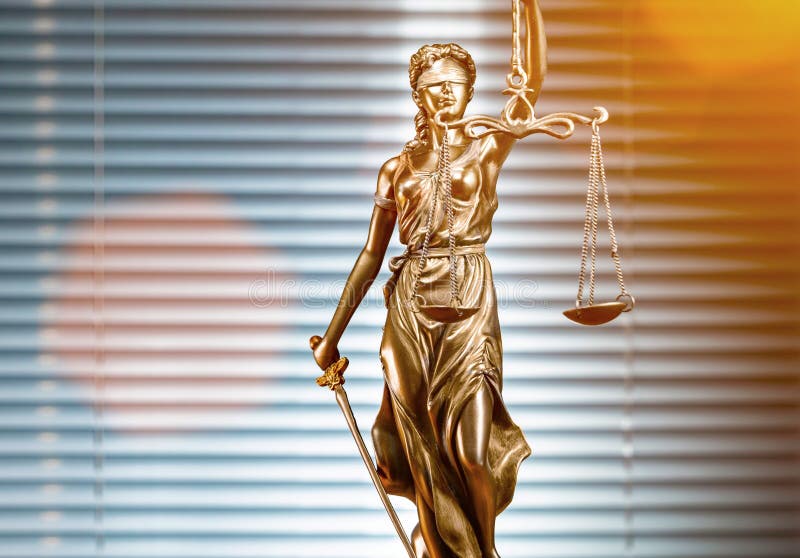 Statue of Lady Justice on Bright Background - Side View with Cop Stock ...