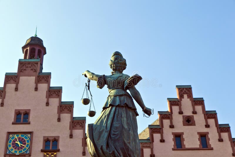 Statue of Lady Justice in Front of the Romer Stock Photo - Image of ...