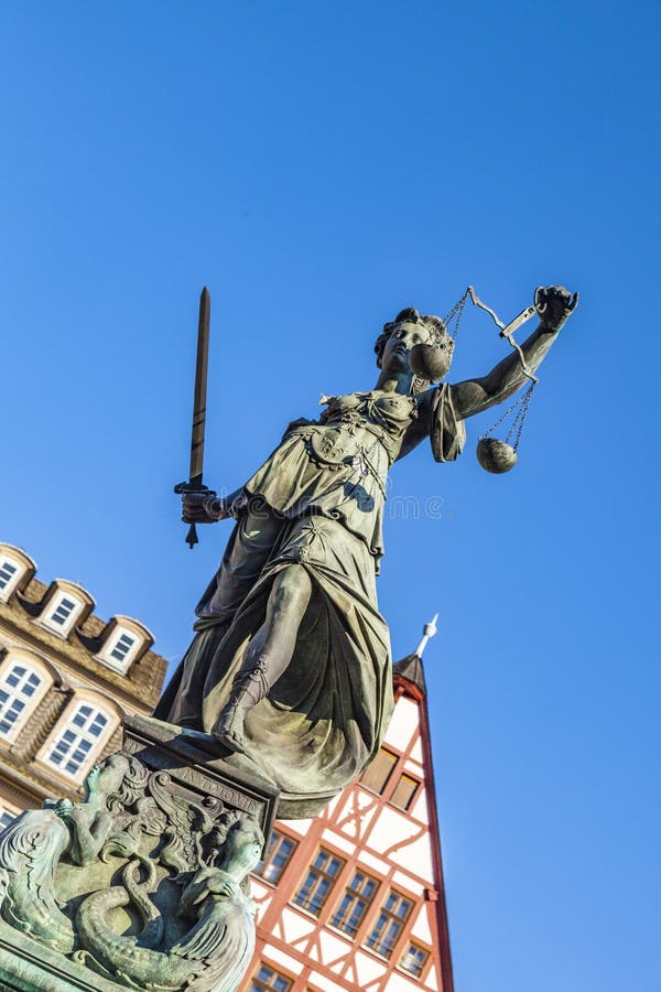 Statue of Lady Justice in Front of the Romer in Frankfurt Stock Image ...