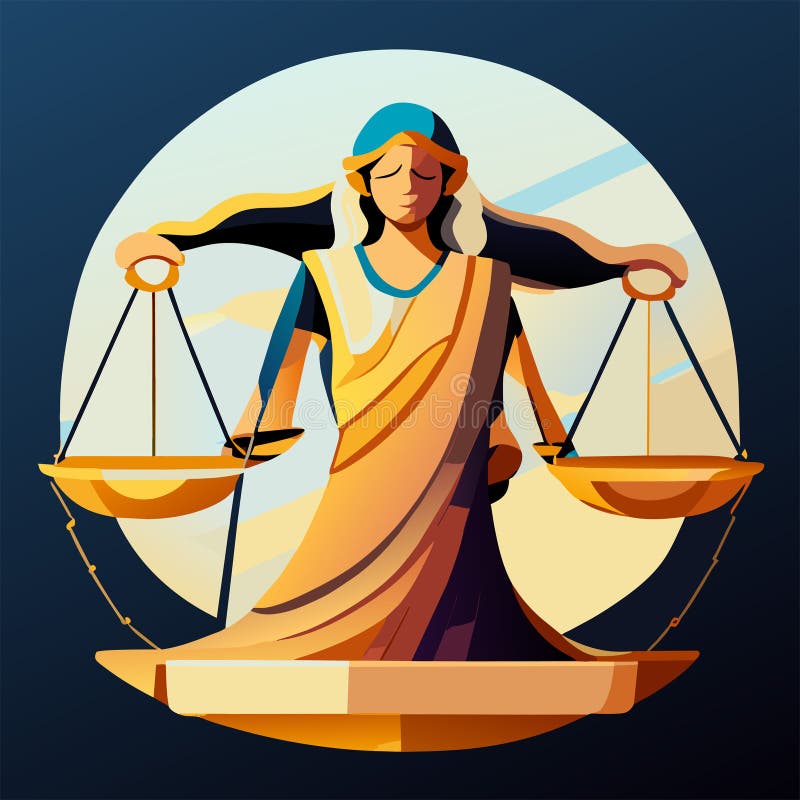 Lady Justice in the Sea. Vector Illustration in Flat Cartoon Style ...