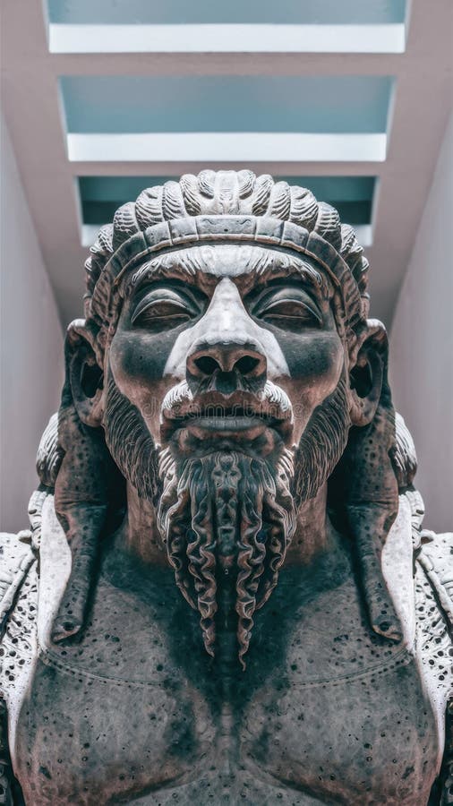 A Statue of a Large Stone Head with Beard and Mustache, AI Stock Photo ...