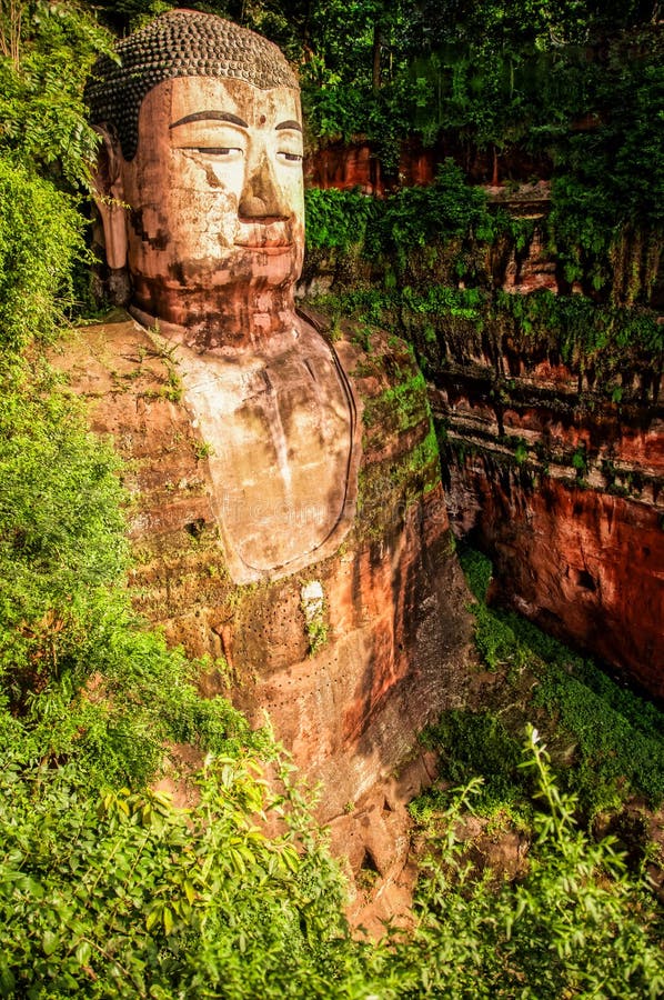 Statue of Leshan Buddha Surrounded by Green Foliage, China Stock Image ...