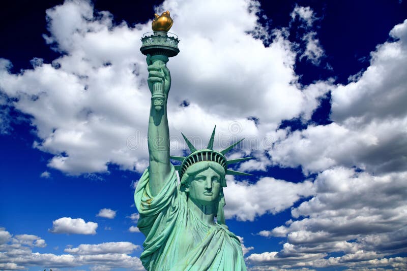 The Statue of Liberty and New York City Skyline Stock Photo - Image of ...