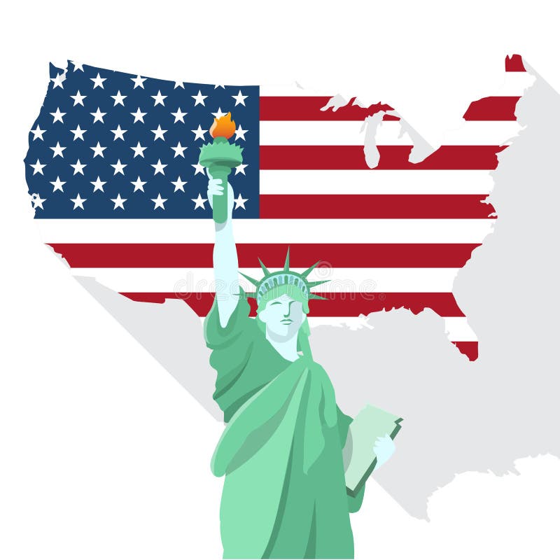 Statue of Liberty with American Map Illustration Design. Stock ...