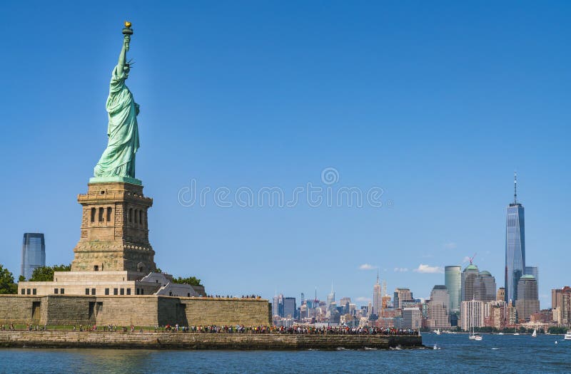 The Statue of Liberty with Blue Sky Background. Stock Photo - Image of ...