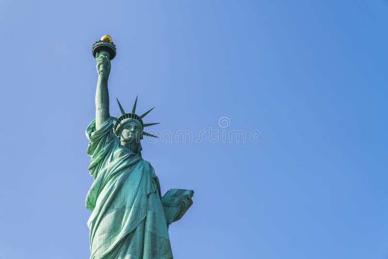 The Statue of Liberty with Blue Sky Background Stock Image - Image of ...
