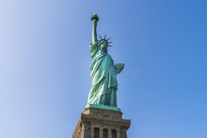 The Statue of Liberty with Blue Sky Background Stock Image - Image of ...