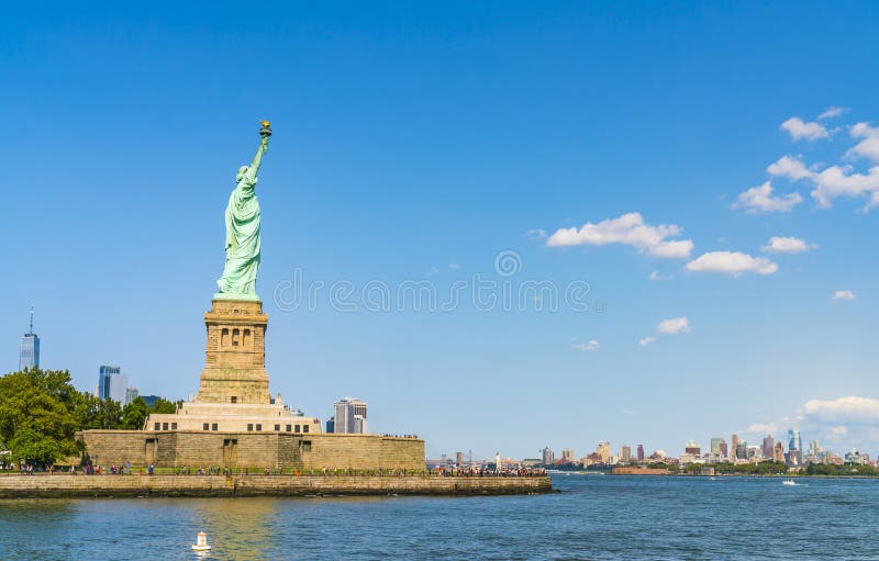 The Statue of Liberty with Blue Sky Background Stock Image - Image of ...