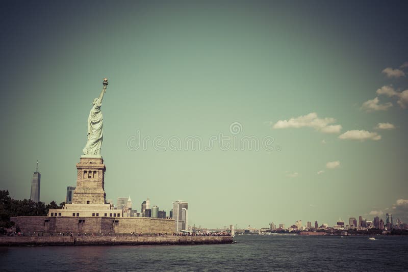 The Statue of Liberty with Blue Sky Background Stock Photo - Image of ...