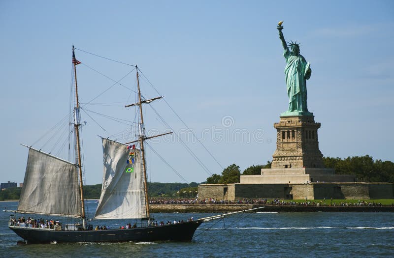 Statue of liberty and boat stock photo. Image of travel - 12139976