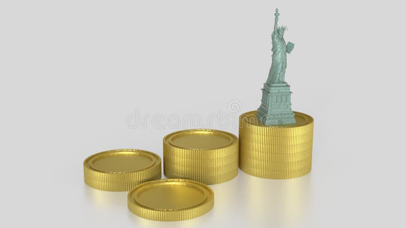 The Statue of Liberty and Coins for Business Concept 3d Rendering Stock ...