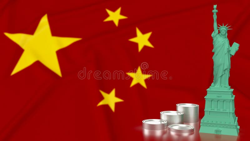 The Statue of Liberty and Coins on China Flag 3d Rendering Stock ...