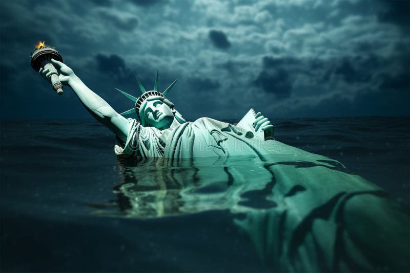 Statue of Liberty Drowning in Water Flood. Generative AI Stock ...