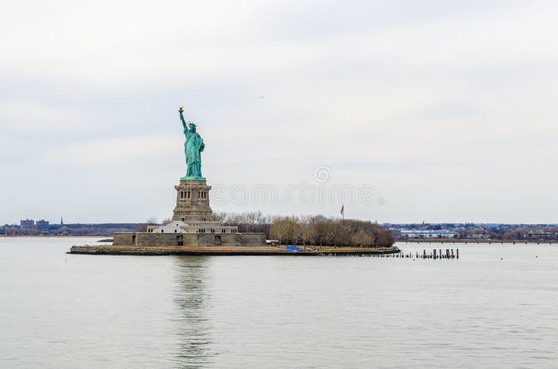 Statue of Liberty in the Evening, New York with Reflection Stock Image ...