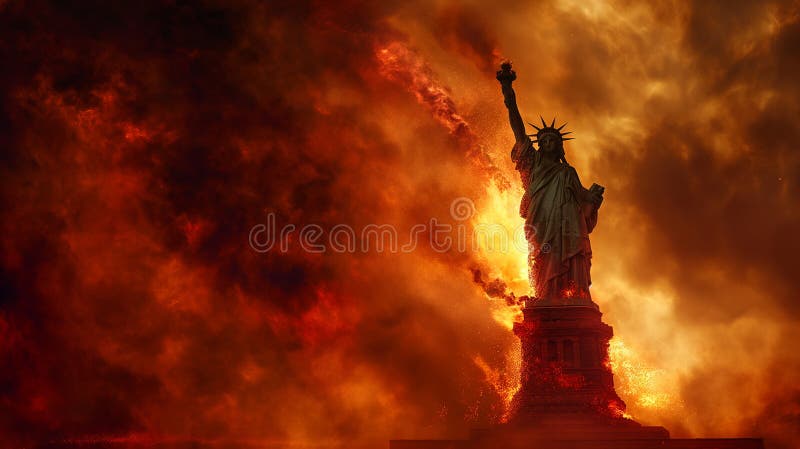 Statue of liberty on fire stock photo. Image of apocalypse - 320065584