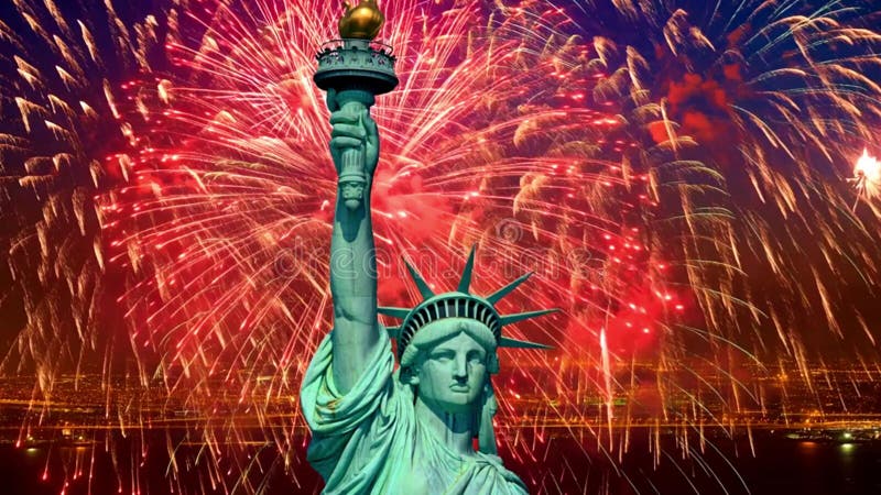 The Statue of Liberty and Firework Display Stock Video - Video of ...