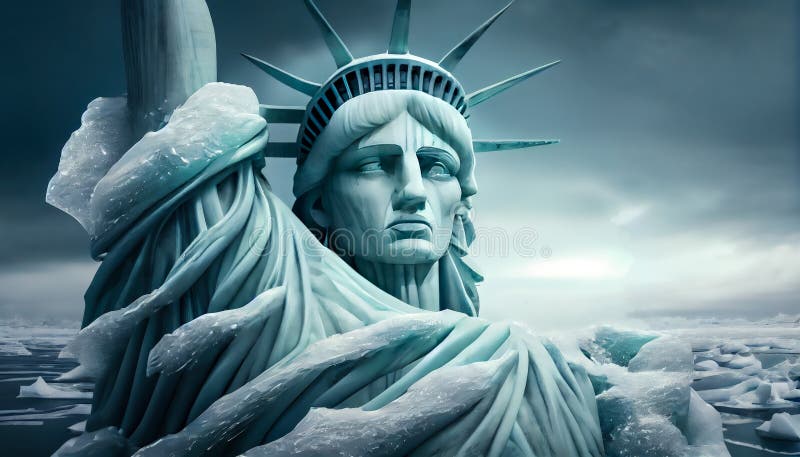 Statue of Liberty Frozen in Ice. Generative AI Stock Illustration ...
