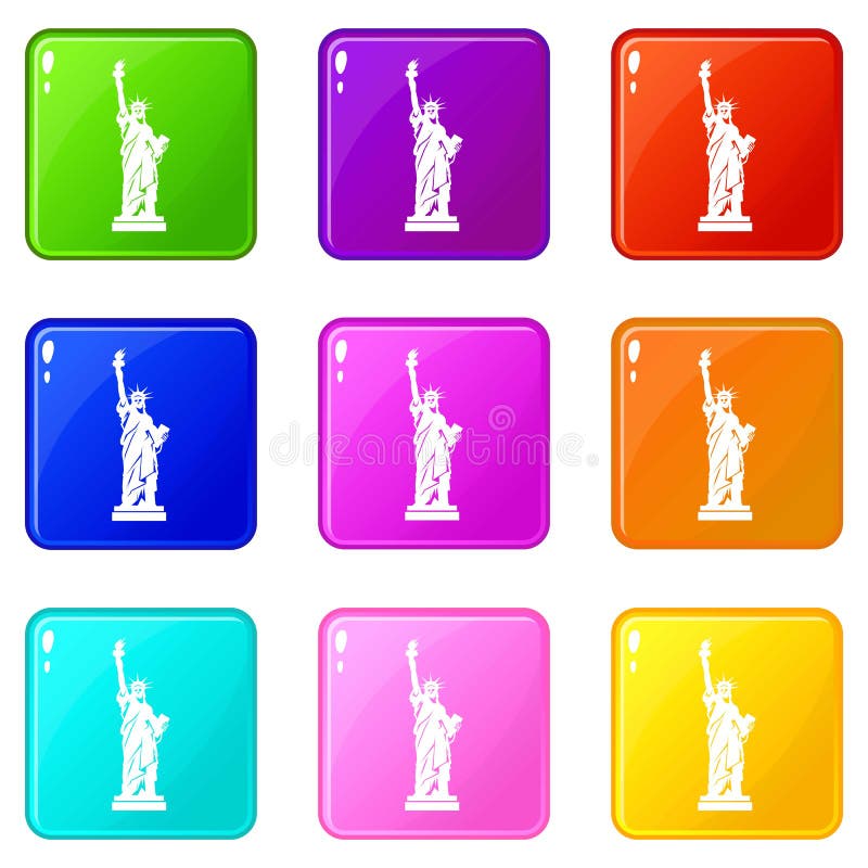 Statue of Liberty Icons 9 Set Stock Vector - Illustration of state ...