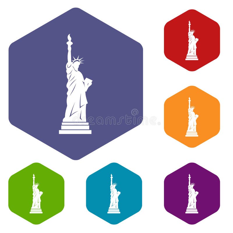 Statue of Liberty Icons Set Hexagon Stock Vector - Illustration of ...