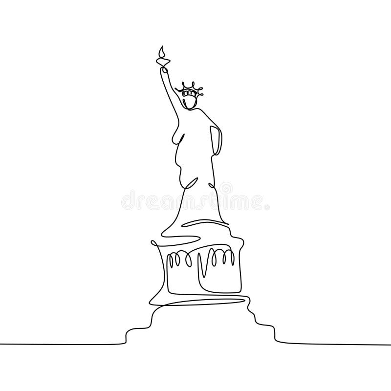Statue of Liberty Isolated One White Background with Continuous One ...