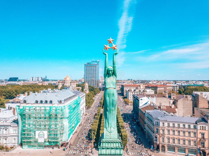 Statue of Liberty Milda in Riga City, Latvia Editorial Image - Image of ...