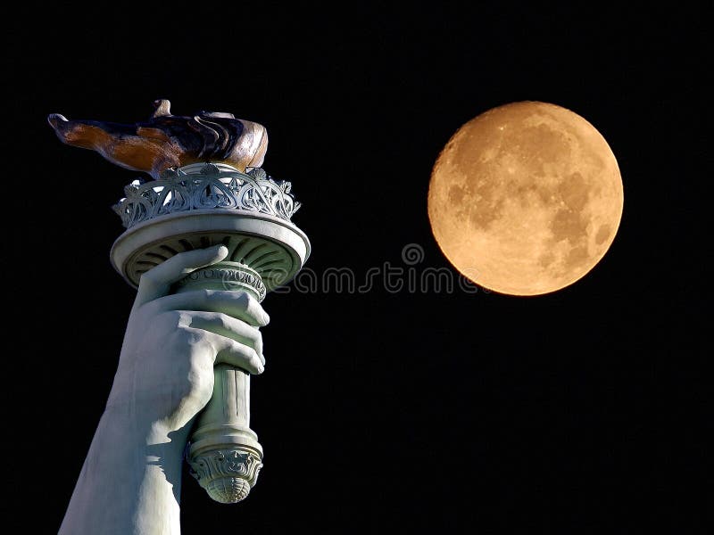 Statue of Liberty and moon stock photo. Image of symbol - 5008780