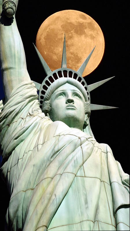 Statue of Liberty and moon stock photo. Image of symbol - 5008780