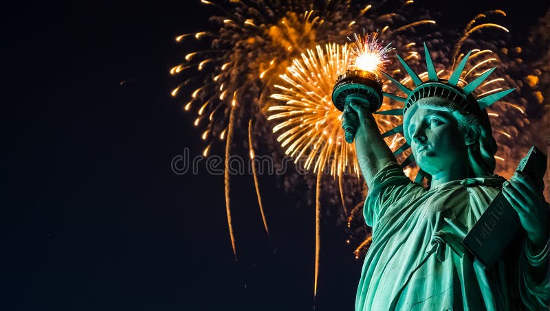Statue of Liberty, Night, Fireworks Independence Stock Illustration ...