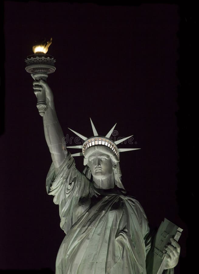 Statue of Liberty at night stock image. Image of statue - 95748193