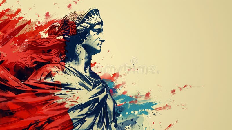 The Statue of Liberty Painted in Patriotic Red and Blue Colors Stock ...