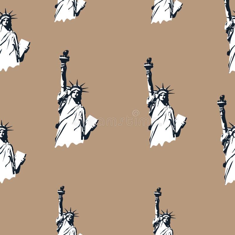 Statue of Liberty Pattern in Vintage Style on White Background. Stock ...