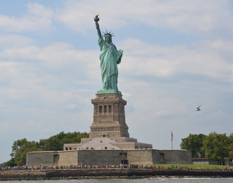 Statue of Liberty with People and Seagull Stock Photo - Image of statue ...