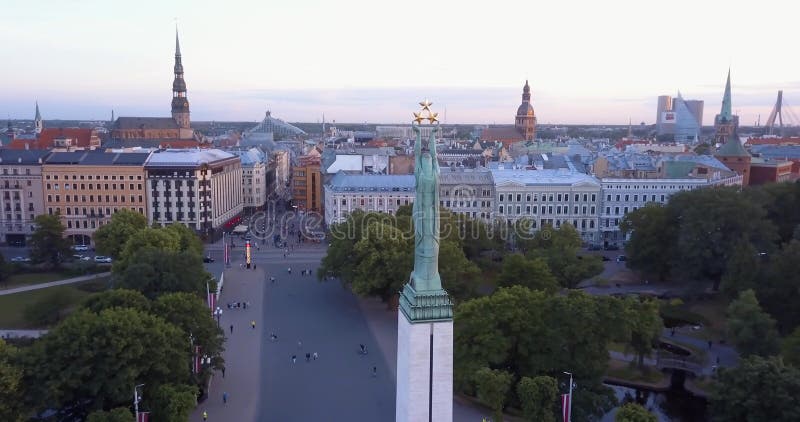 The Statue of Liberty in Riga. Panoramic Looks Stock Video - Video of ...