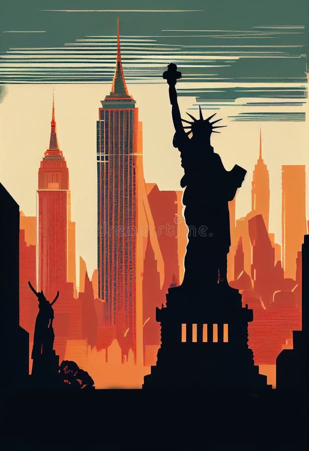 The Statue of Liberty Shadow Style Image Poster Generative AI Stock ...
