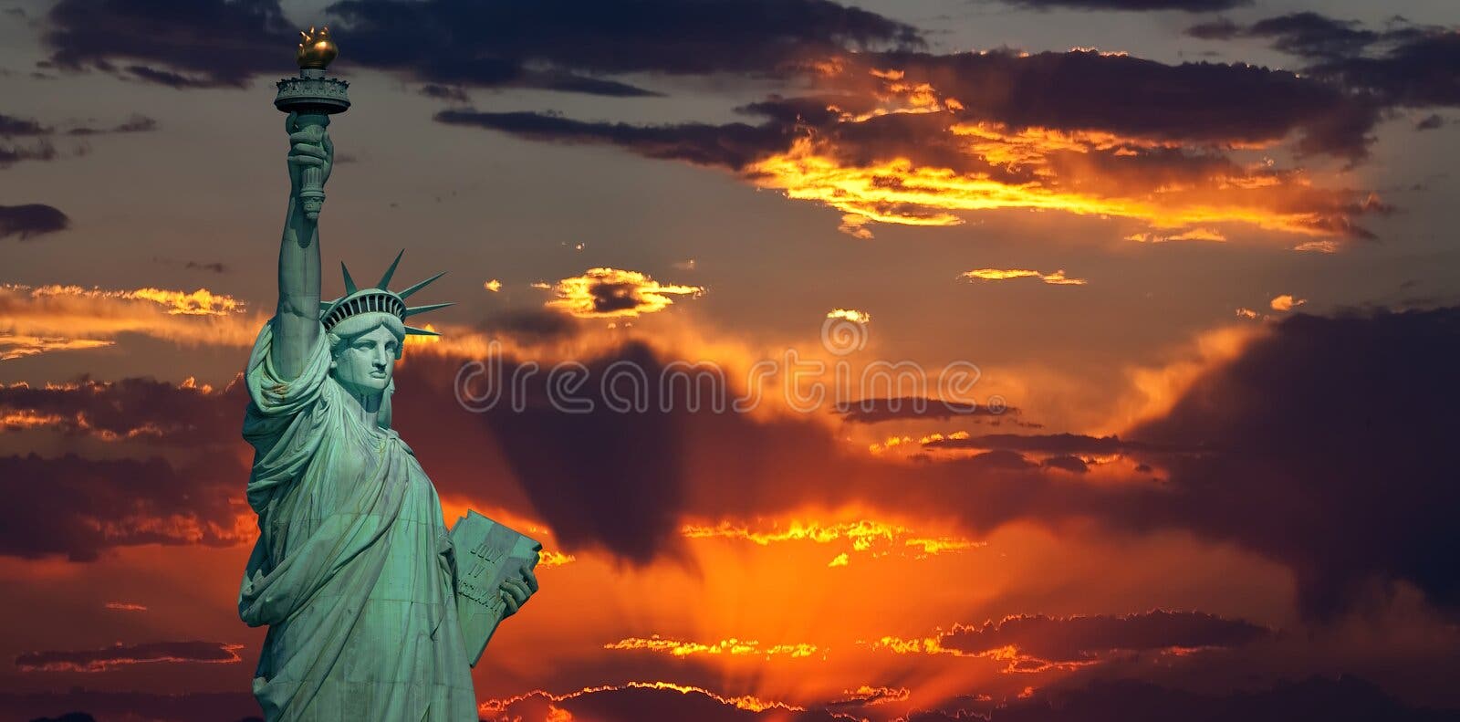 The Statue of Liberty and New York City Skyline Stock Photo - Image of ...