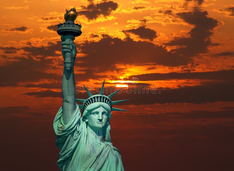 The Statue of Liberty at Sunrise Stock Image - Image of statue ...